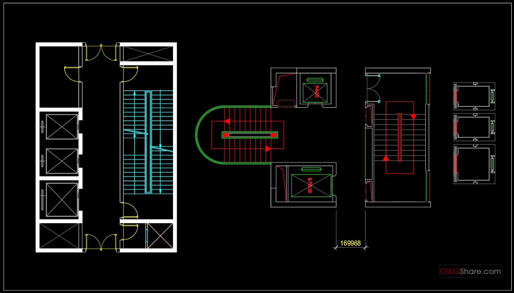 55.Free DWG models of Stairs in plan view