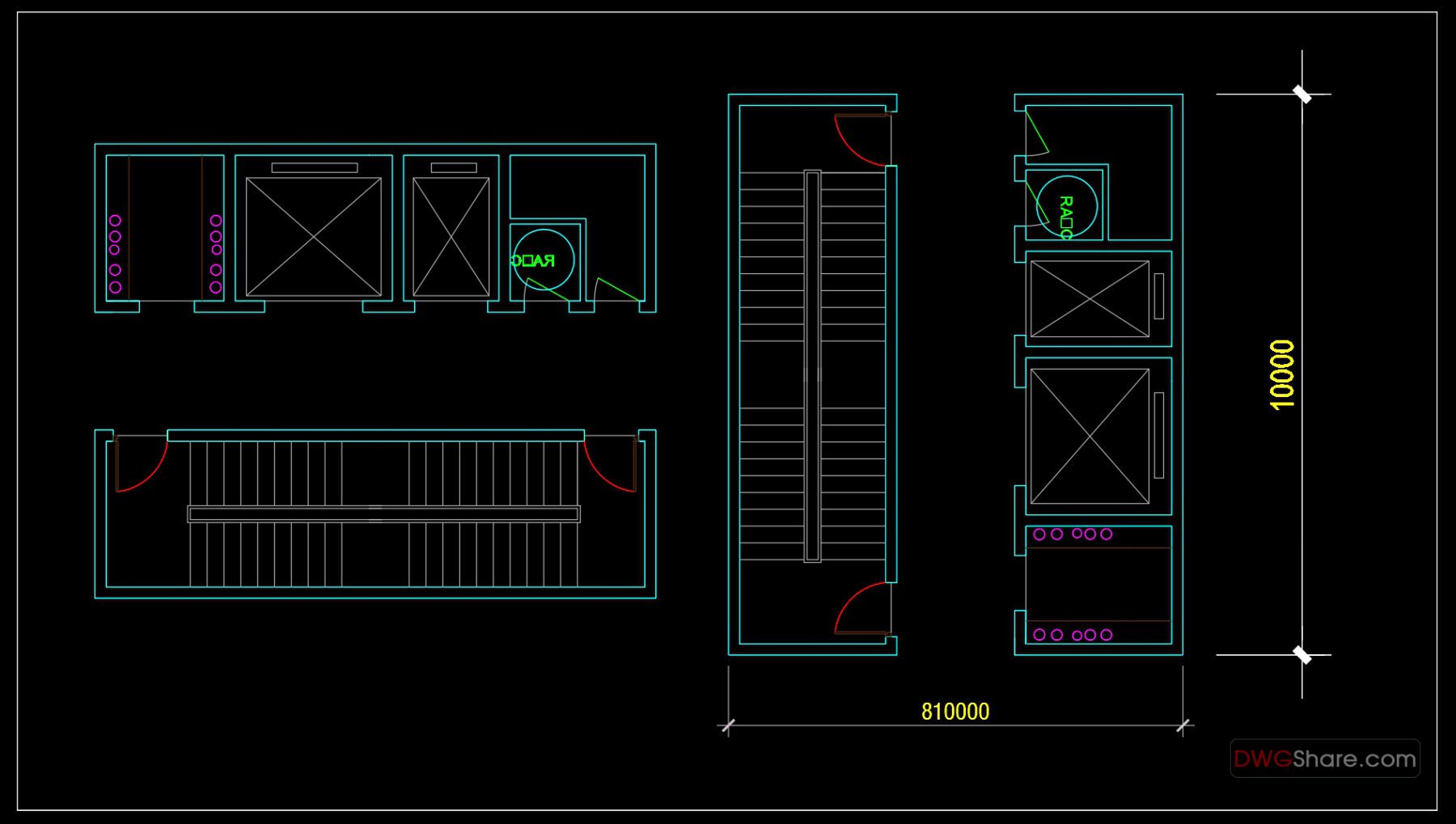 55.Free DWG models of Stairs in plan view