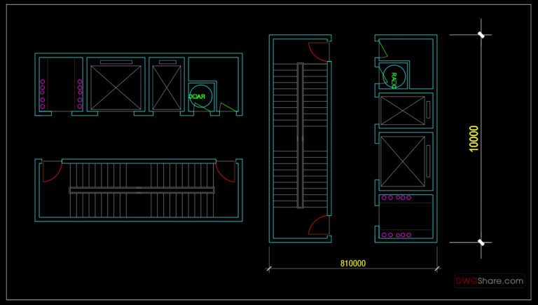 55.Free DWG models of Stairs in plan view