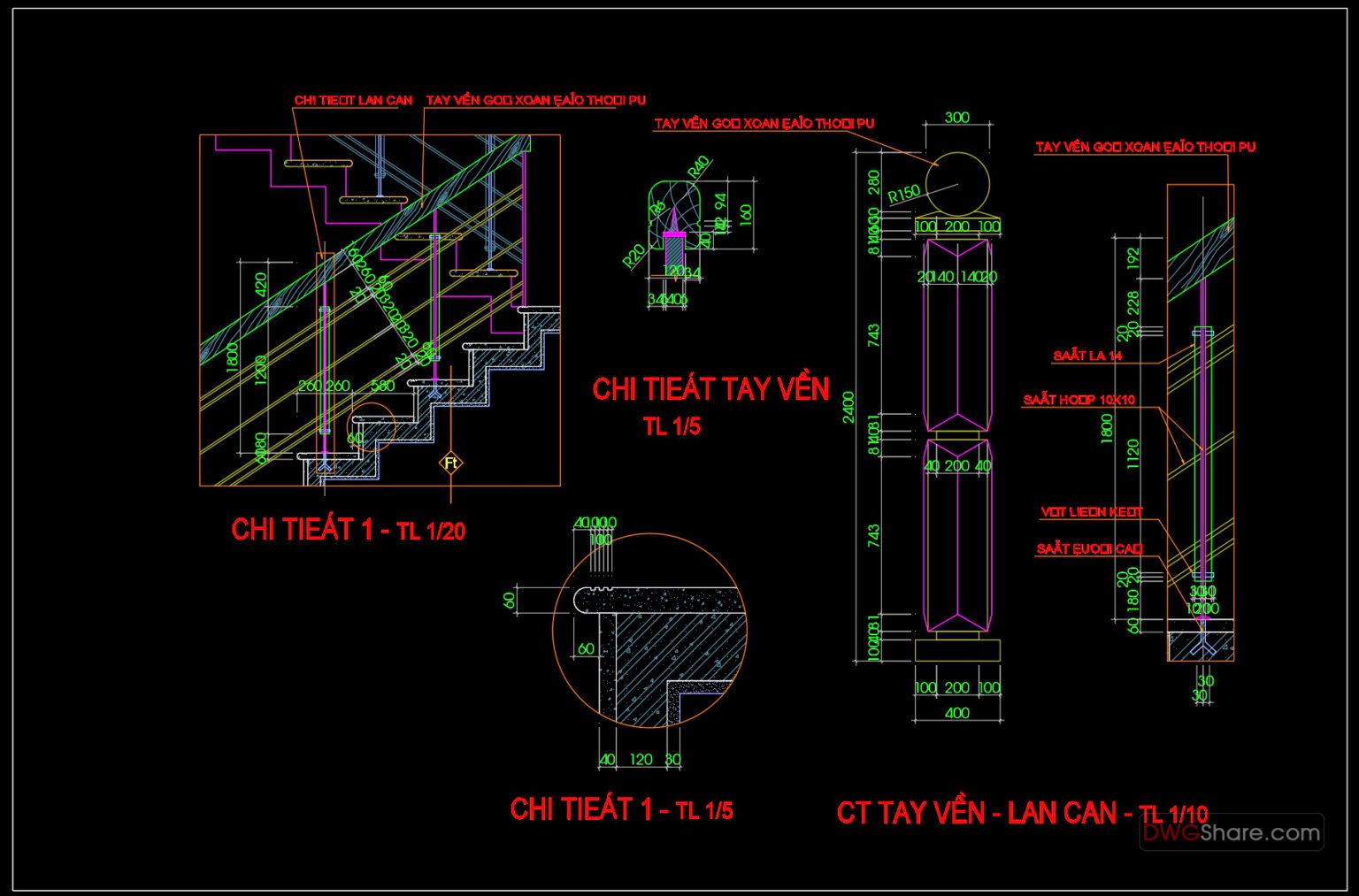 56.Detailed drawings of stairs in autocad file