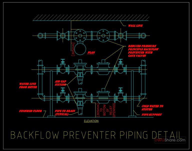 57.Backflow Preventer Piping Detail Autocad Drawing DWG
