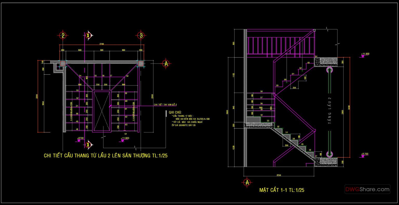 57.Detailed drawings of stairs in autocad file