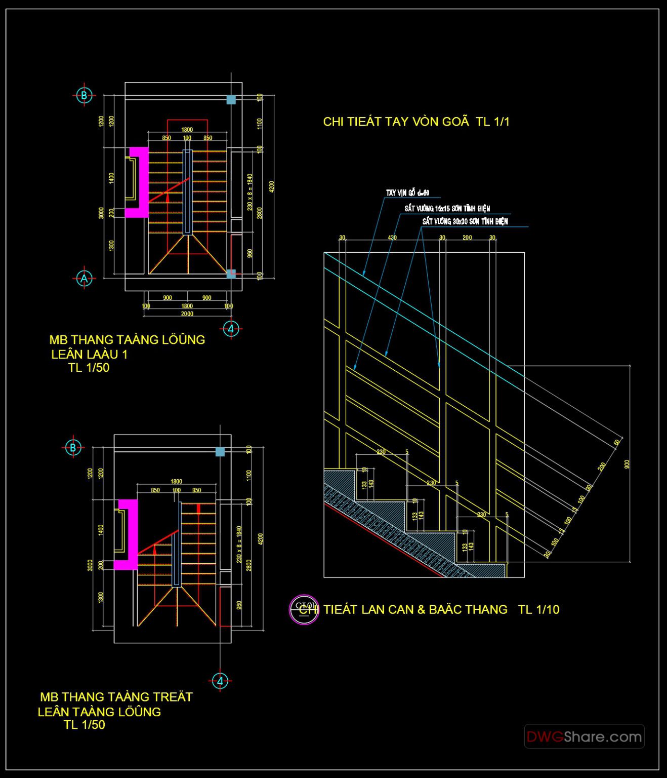 58.Detailed drawings of stairs in autocad file