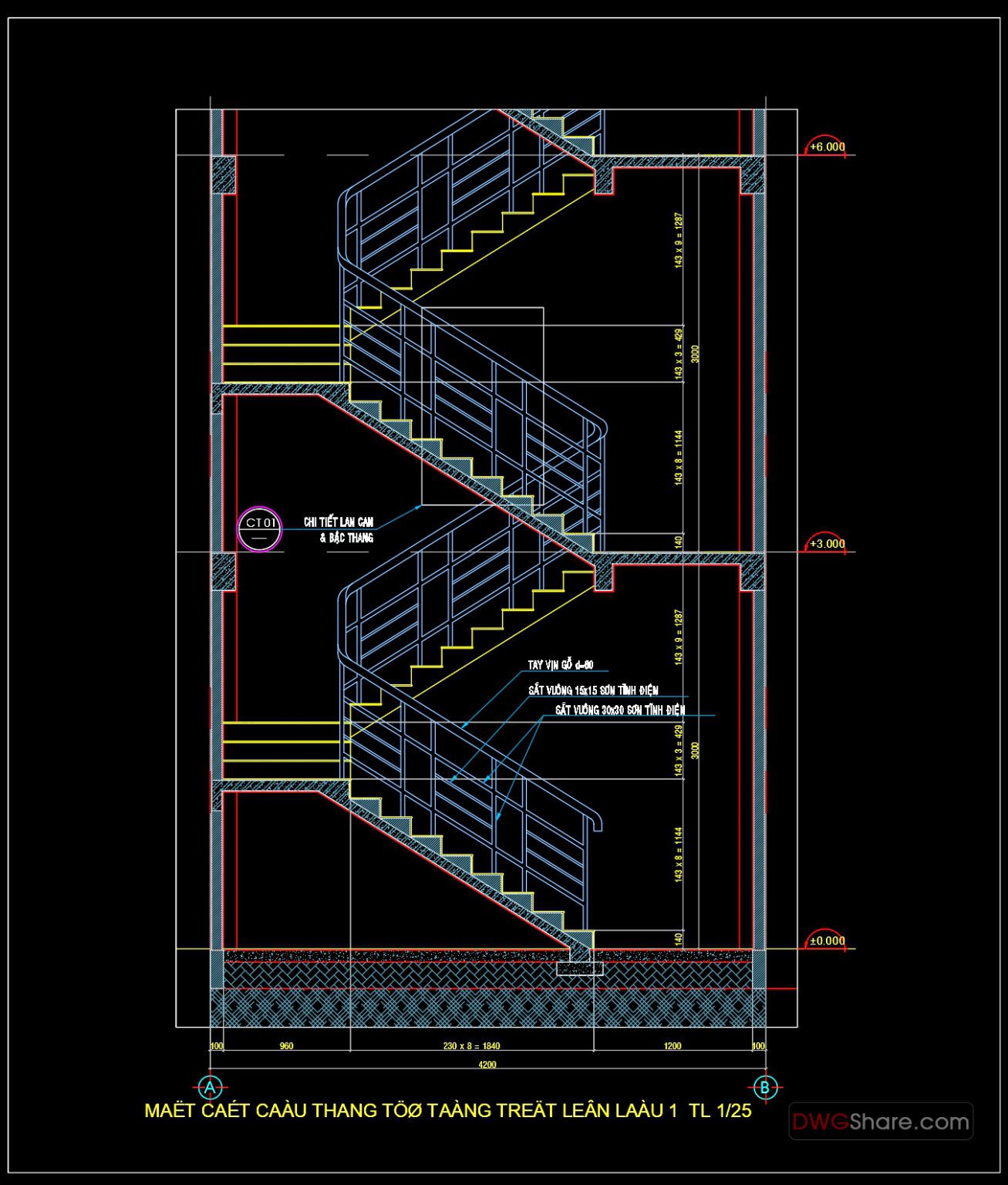 58.Detailed drawings of stairs in autocad file