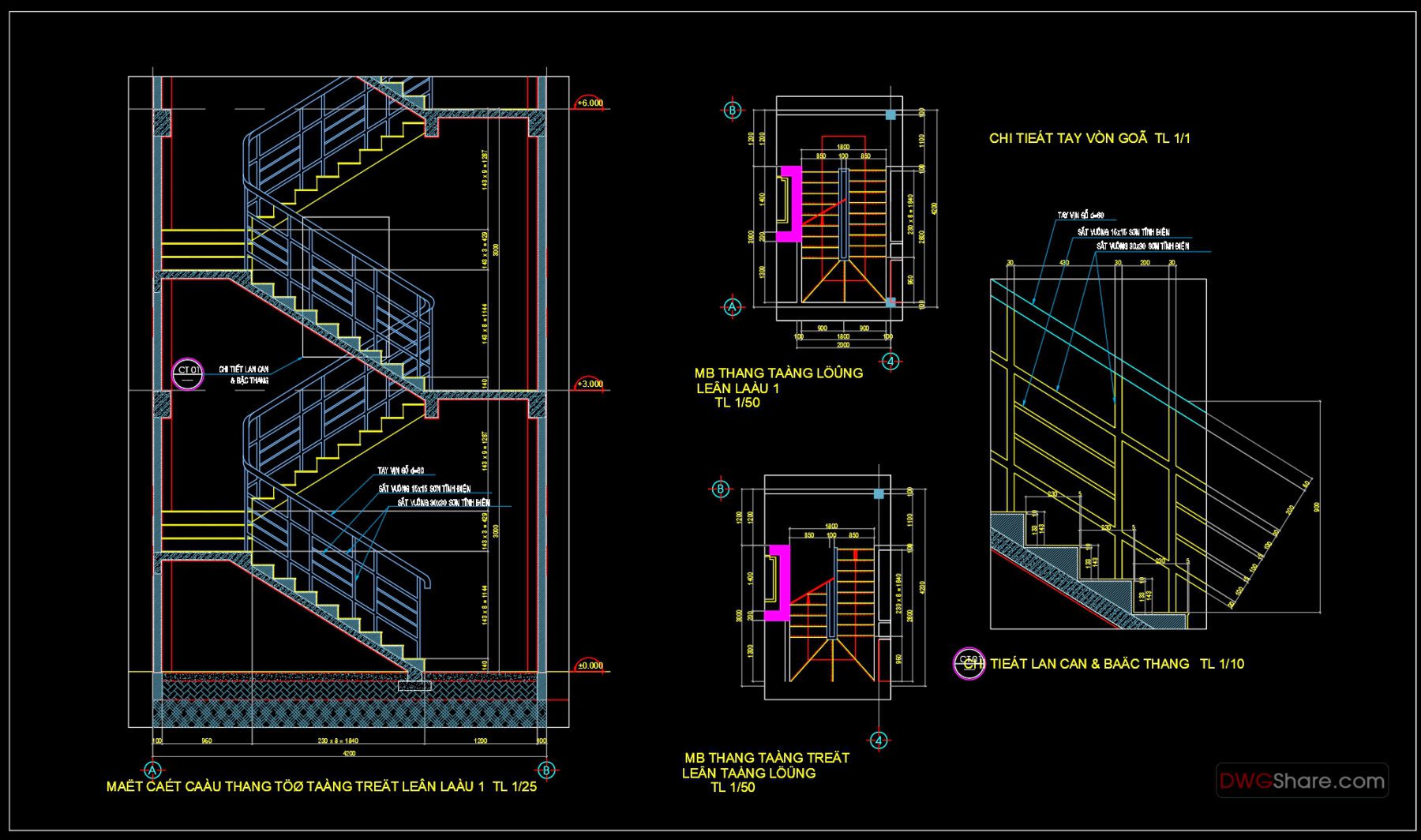 58.Detailed drawings of stairs in autocad file