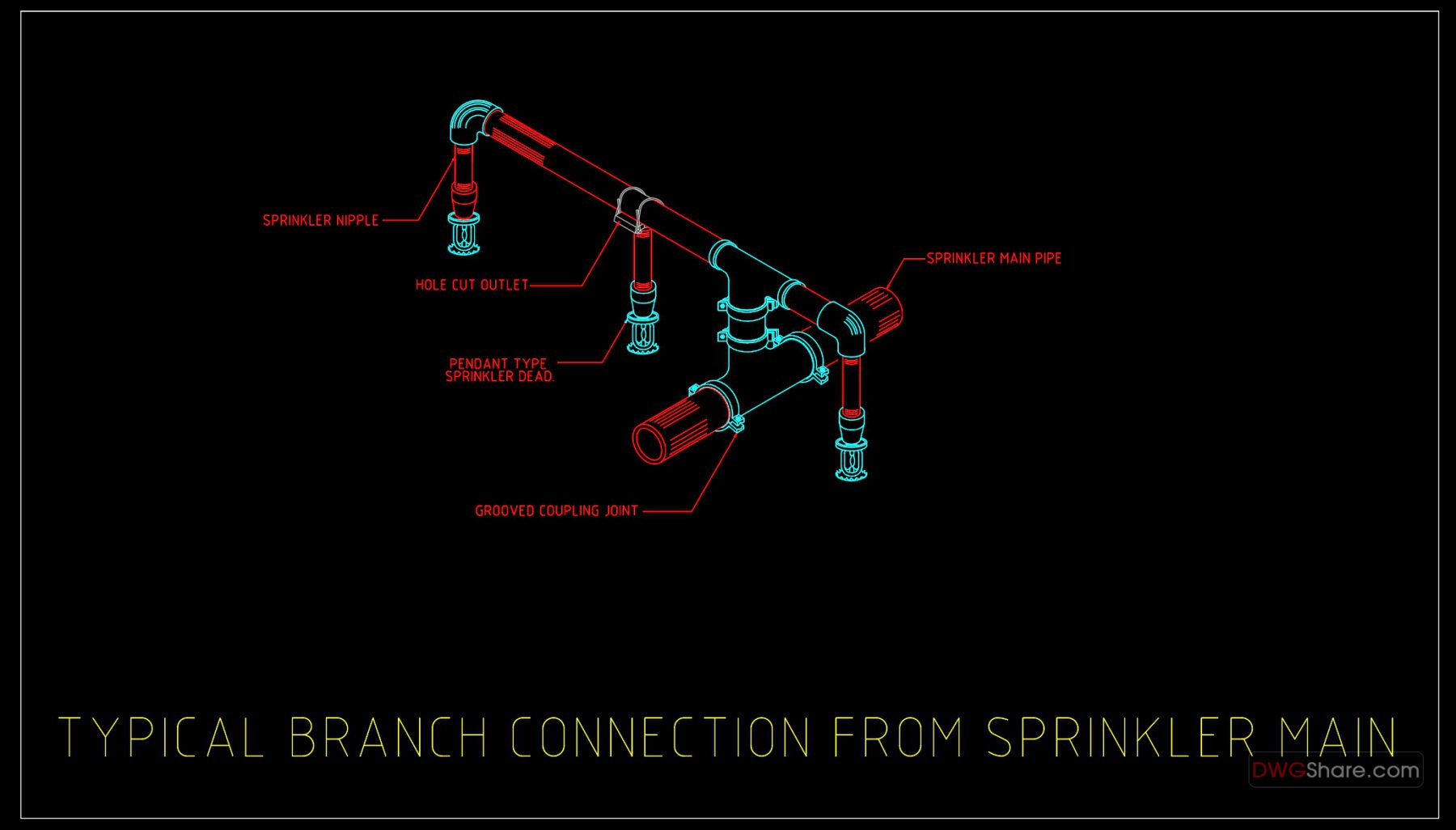 58.Typical Branch Connection From Sprinkler Main Detail Autocad Drawing DWG