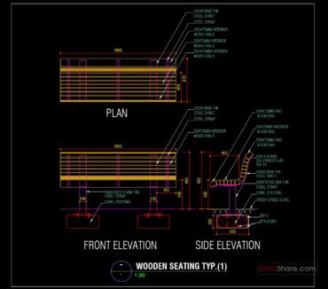 58.Wooden Seating Typical Section Detail CAD
