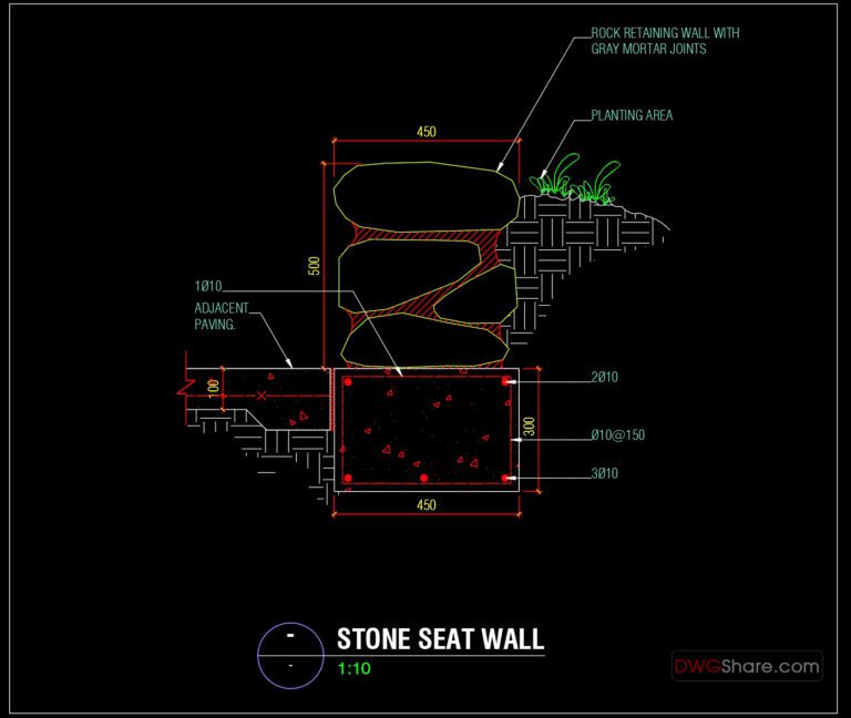 59.Stone Seat Wall Section Detail CAD