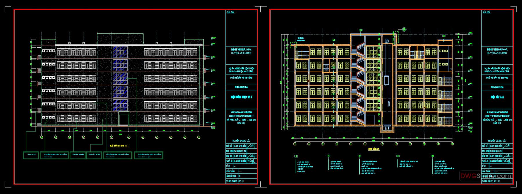 6 Floors Hospital Building Elevations AutoCAD File DWG