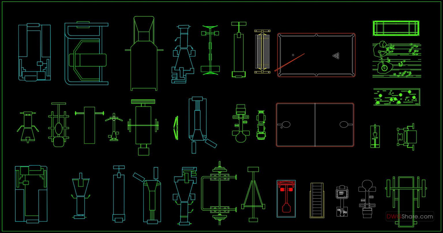 6.Gym Equipment Blocks Autocad File DWG