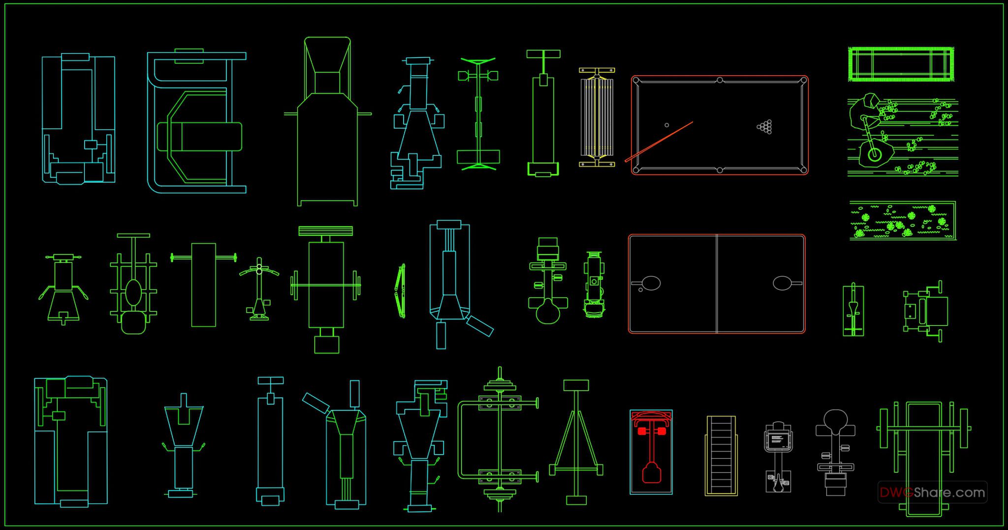 6.Gym Equipment Blocks Autocad File DWG