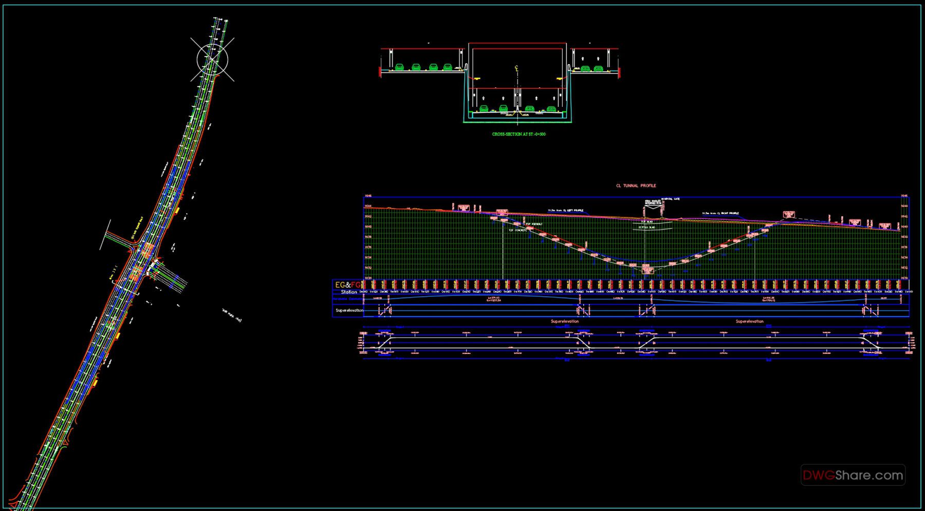 60.Cad File of Tunnel Plan profile and Cross Section For Free Download