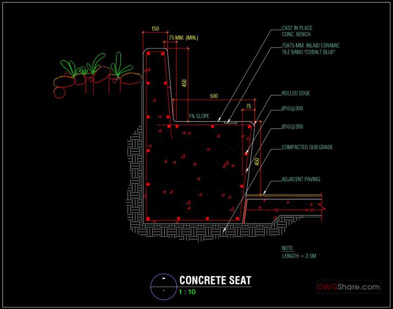 60.Concrete Seat Typical Section Detail CAD