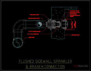 60.Flushed Sidewall Sprinkler and Branch Connection Detail CAD Drawing DWG
