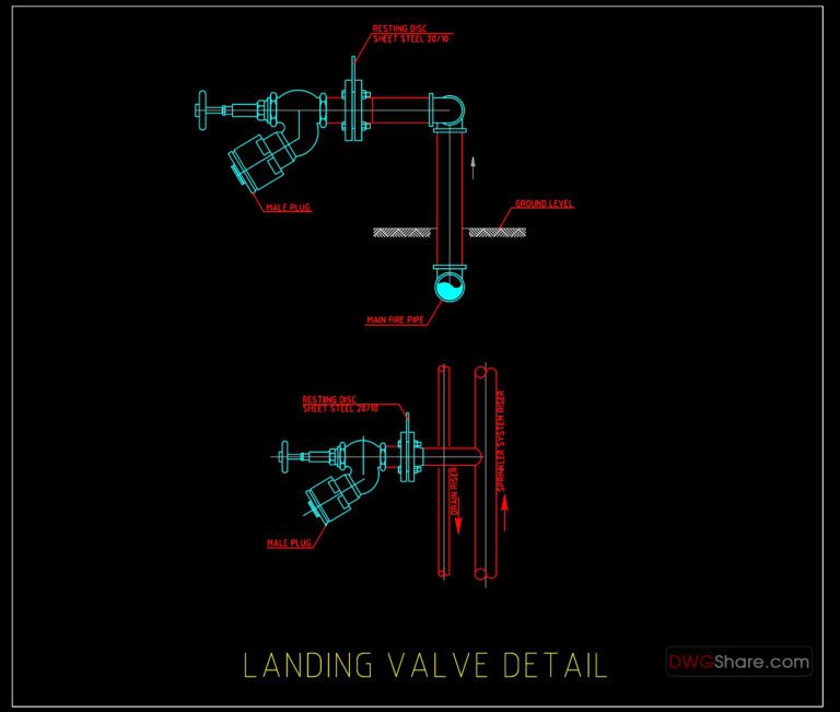 61.Fire System Landing Valve Detail CAD Drawing DWG
