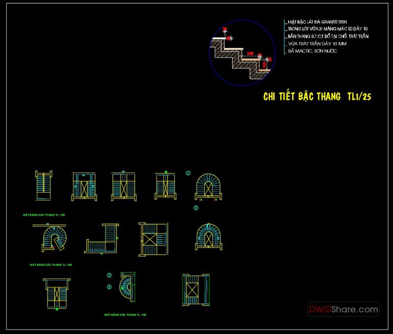 62.Detailed drawings of stairs in autocad file