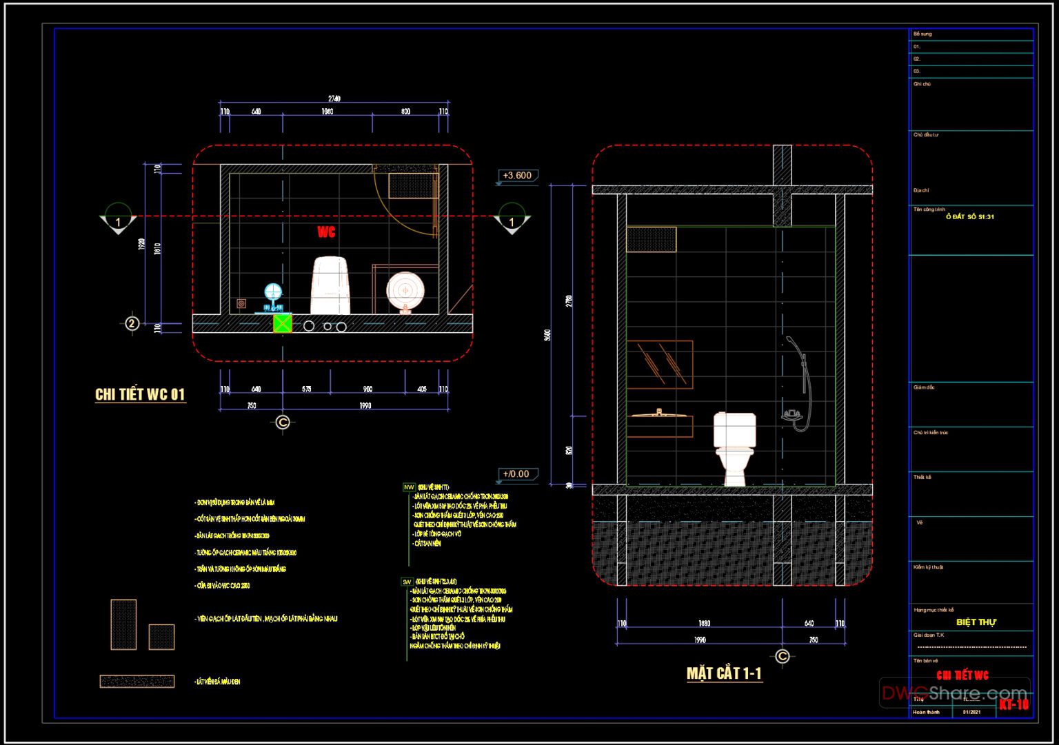 69.WC Layout Plan and elevations details AutoCAD drawing download