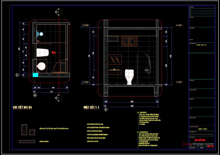 69.WC Layout Plan and elevations details AutoCAD drawing download