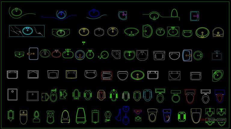 71.Bathtub, Wash basin, Toilet bowls free AutoCAD drawing download