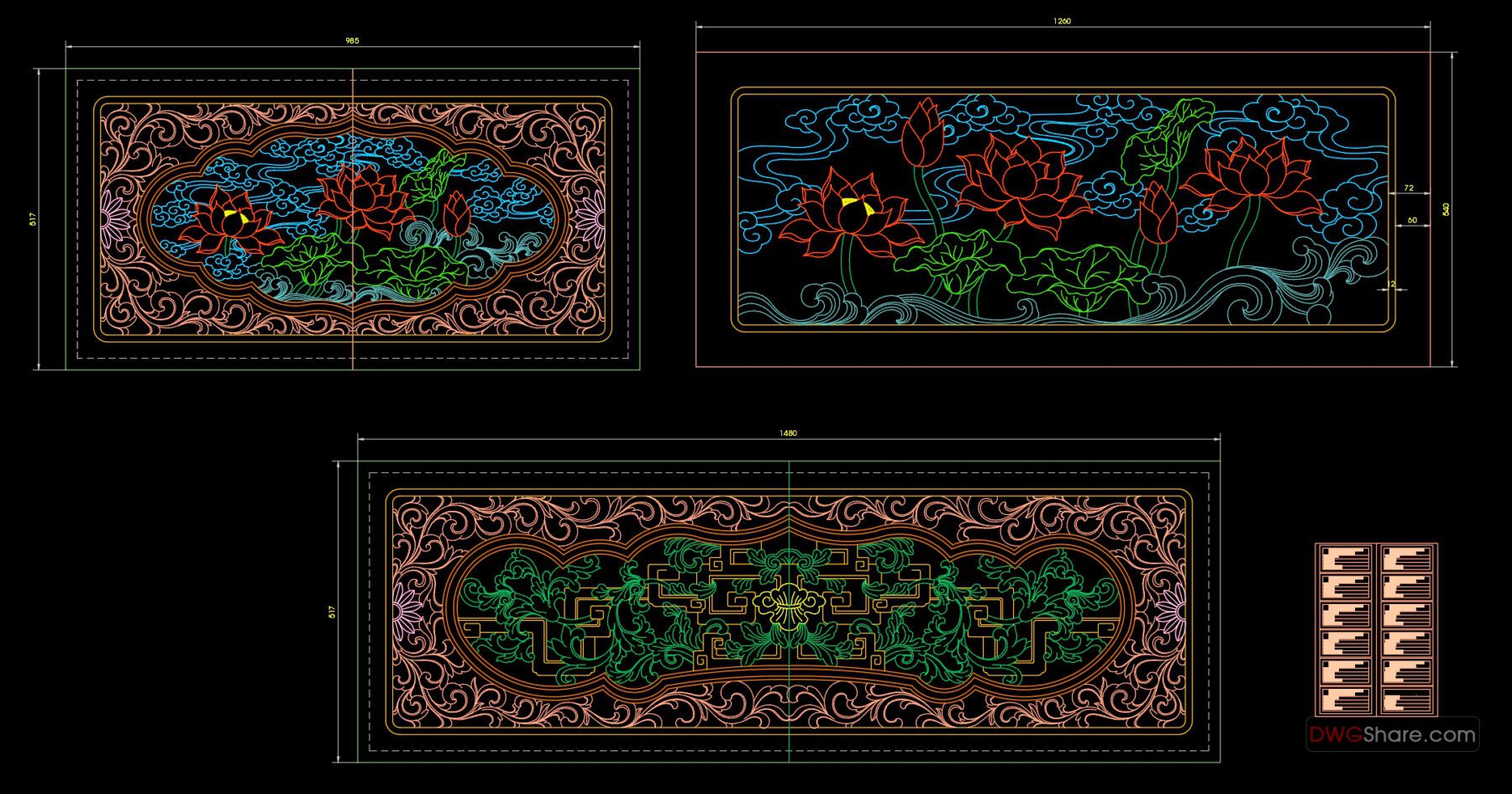 80.Asian Traditional Pattern AutoCAD Blocks Free Download