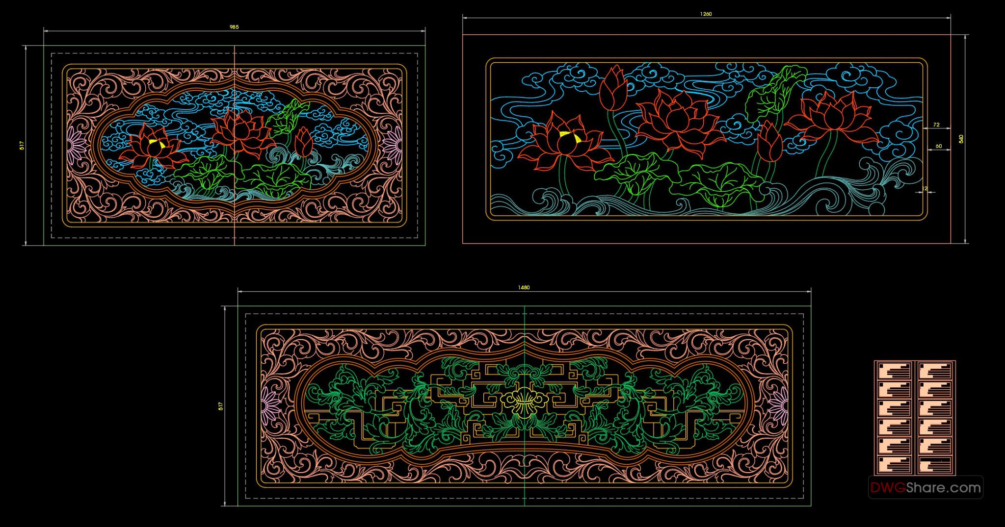 80.Asian Traditional Pattern AutoCAD Blocks Free Download