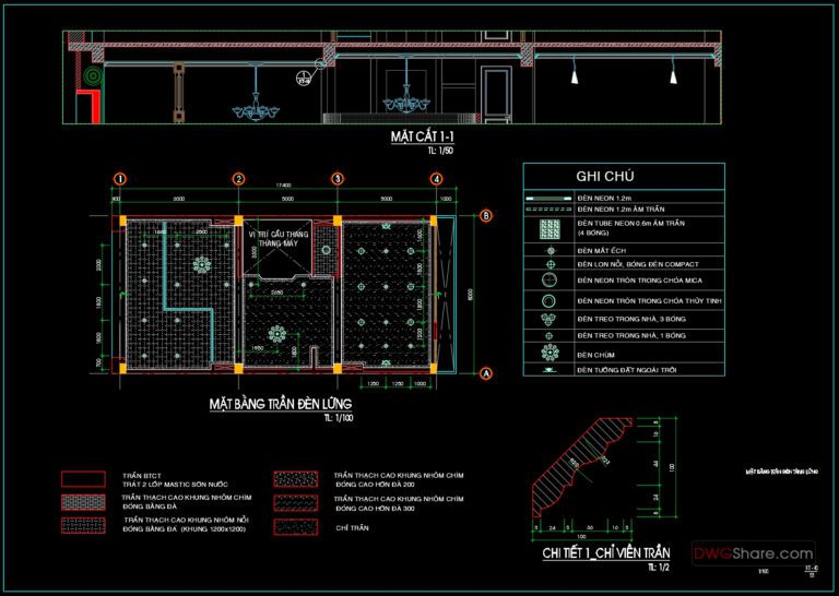 93.Ceiling light fittings detail drawing defined AutoCAD file