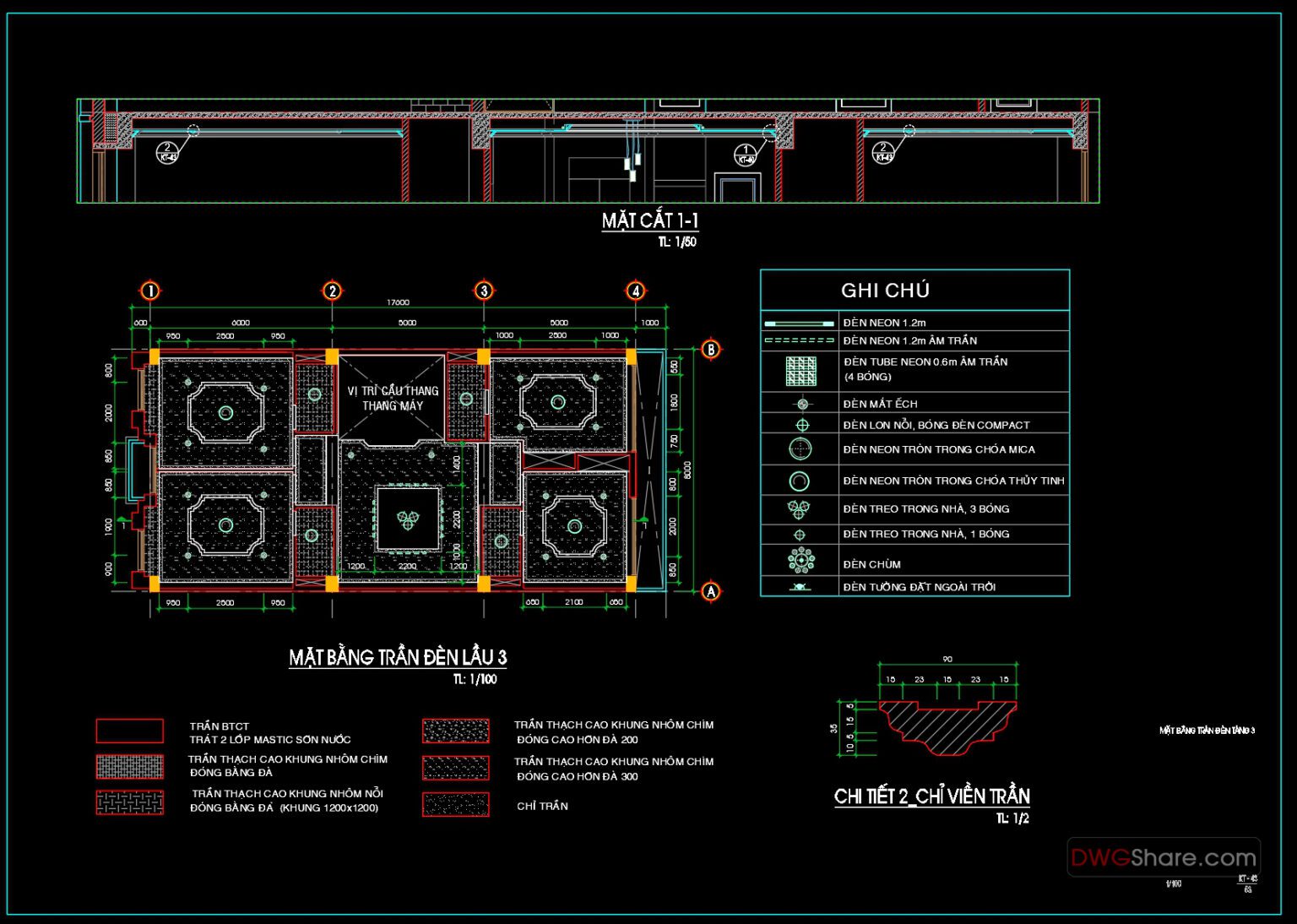 93.Ceiling light fittings detail drawing defined AutoCAD file