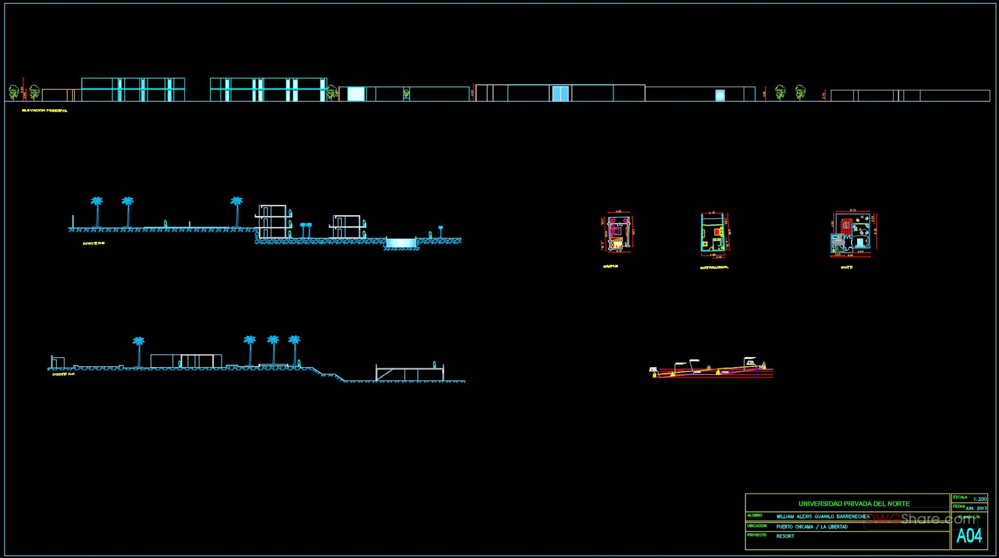 Private University Plan and Elevation AutoCAD File DWG