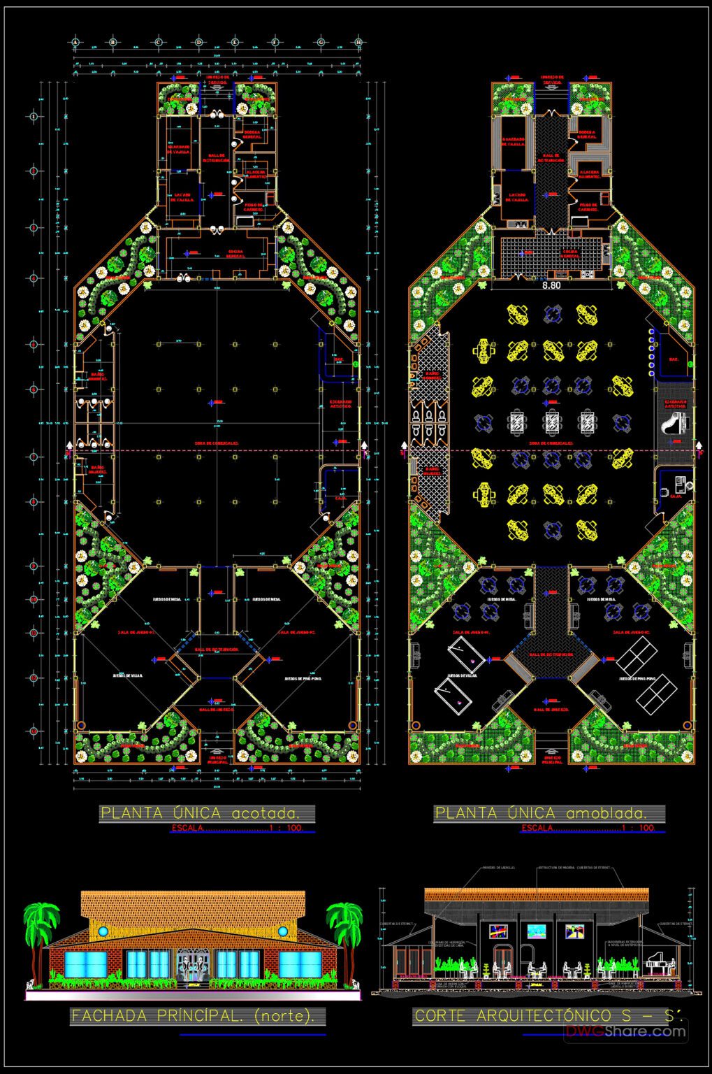 Restaurant Layout Plan with Details AutoCAD File DWG