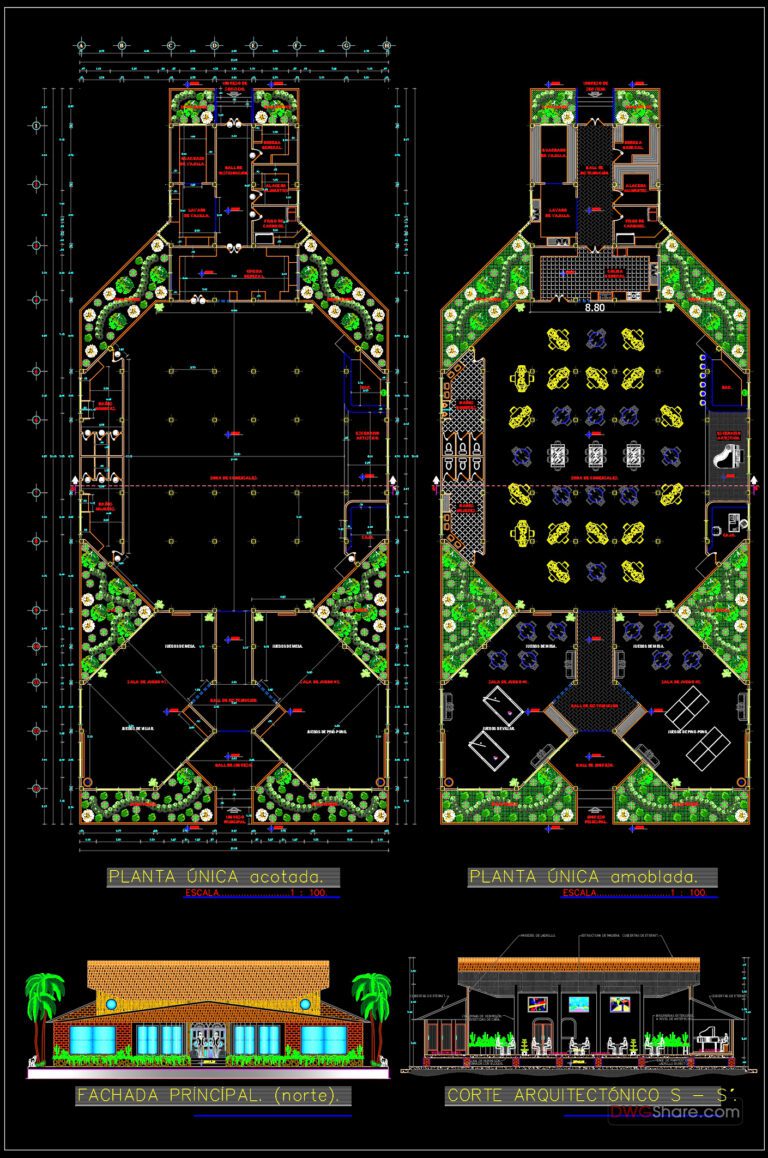Restaurant Layout Plan with Details AutoCAD File DWG