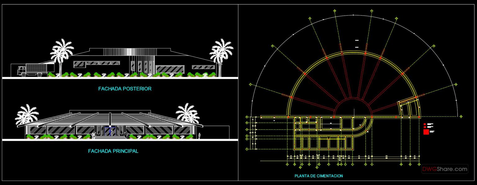 Restaurant Plan and Elevation with Hydraulic Details AutoCAD File DWG