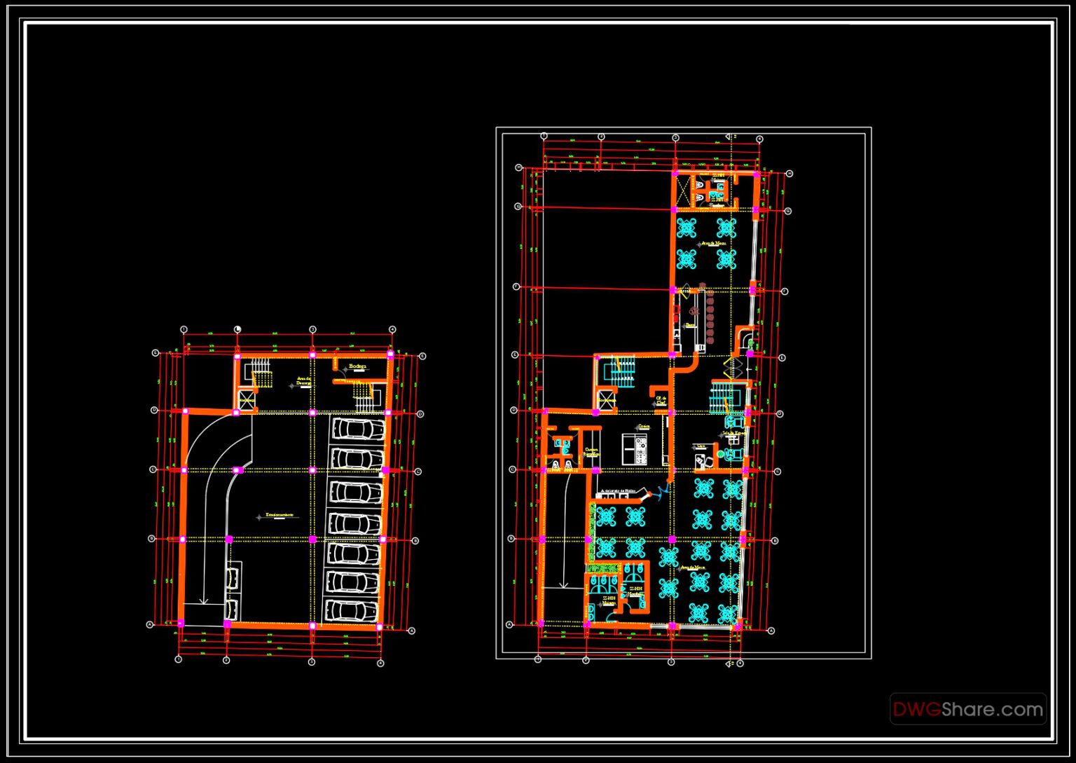 Restaurant Plan and Elevation with Sanitary Details AutoCAD File DWG