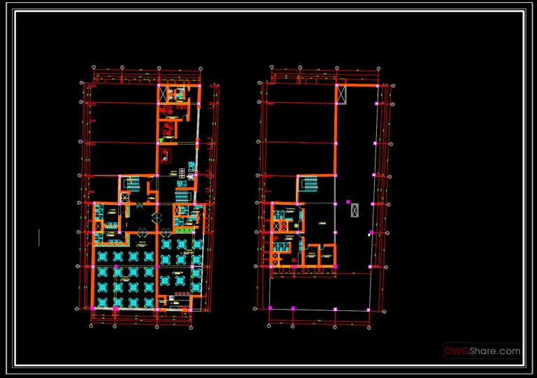 Restaurant Plan and Elevation with Sanitary Details AutoCAD File DWG