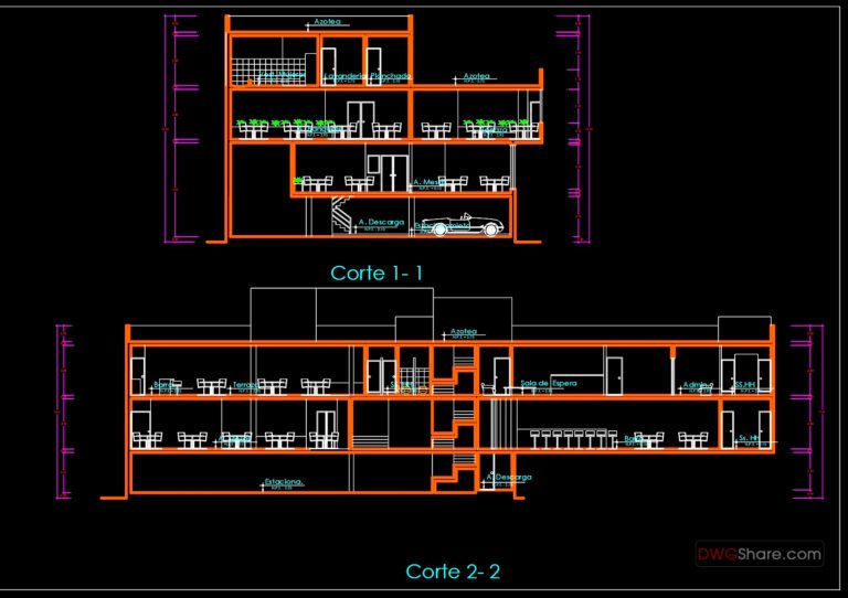 Restaurant Plan and Elevation with Sanitary Details AutoCAD File DWG