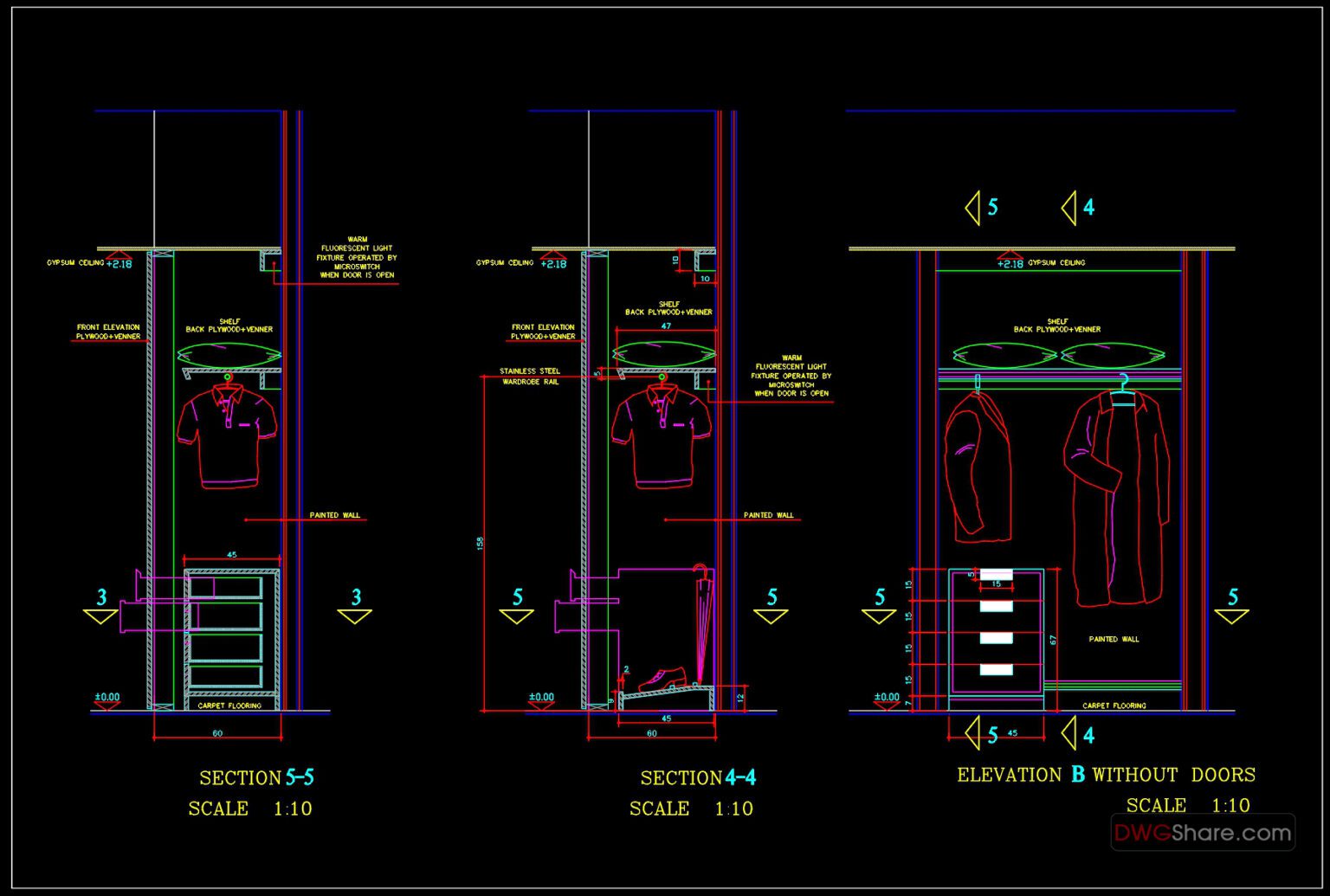 Sample Room Service Cabinrt and Wardrobe Details AutoCAD File DWG