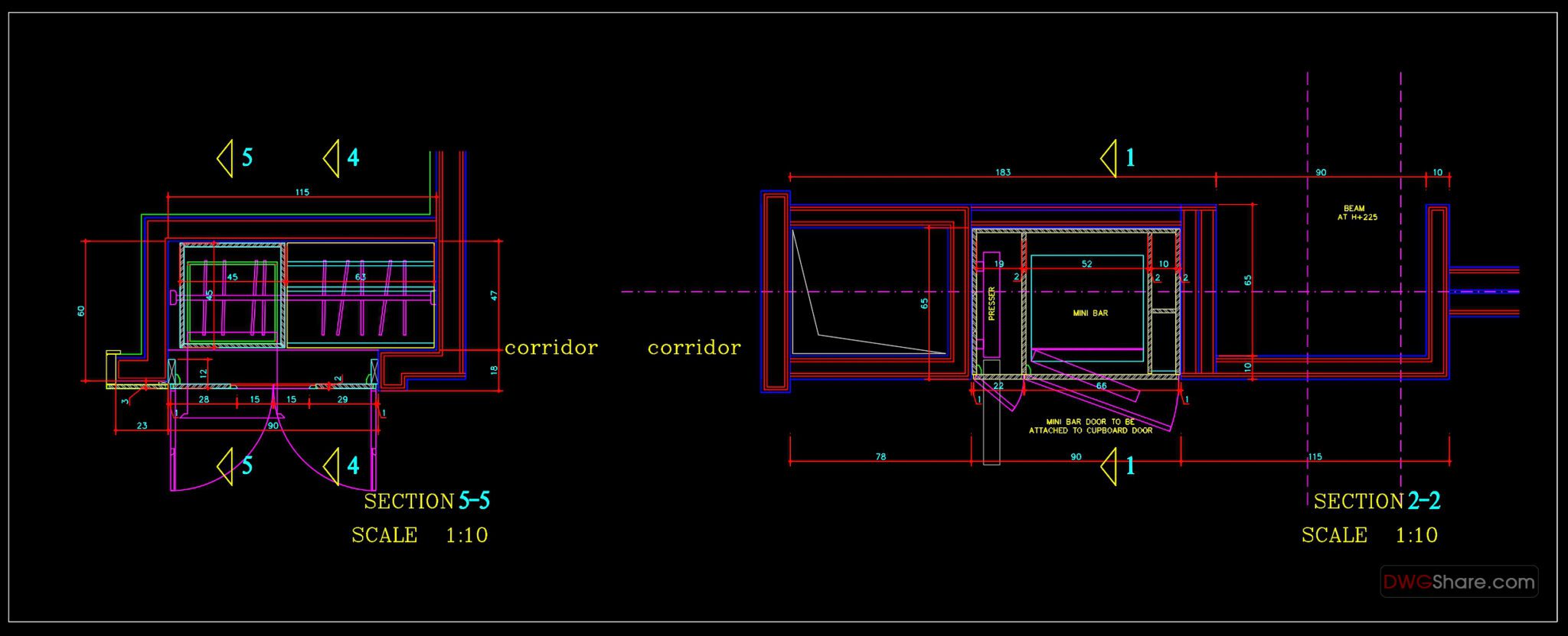 Sample Room Service Cabinrt and Wardrobe Details AutoCAD File DWG