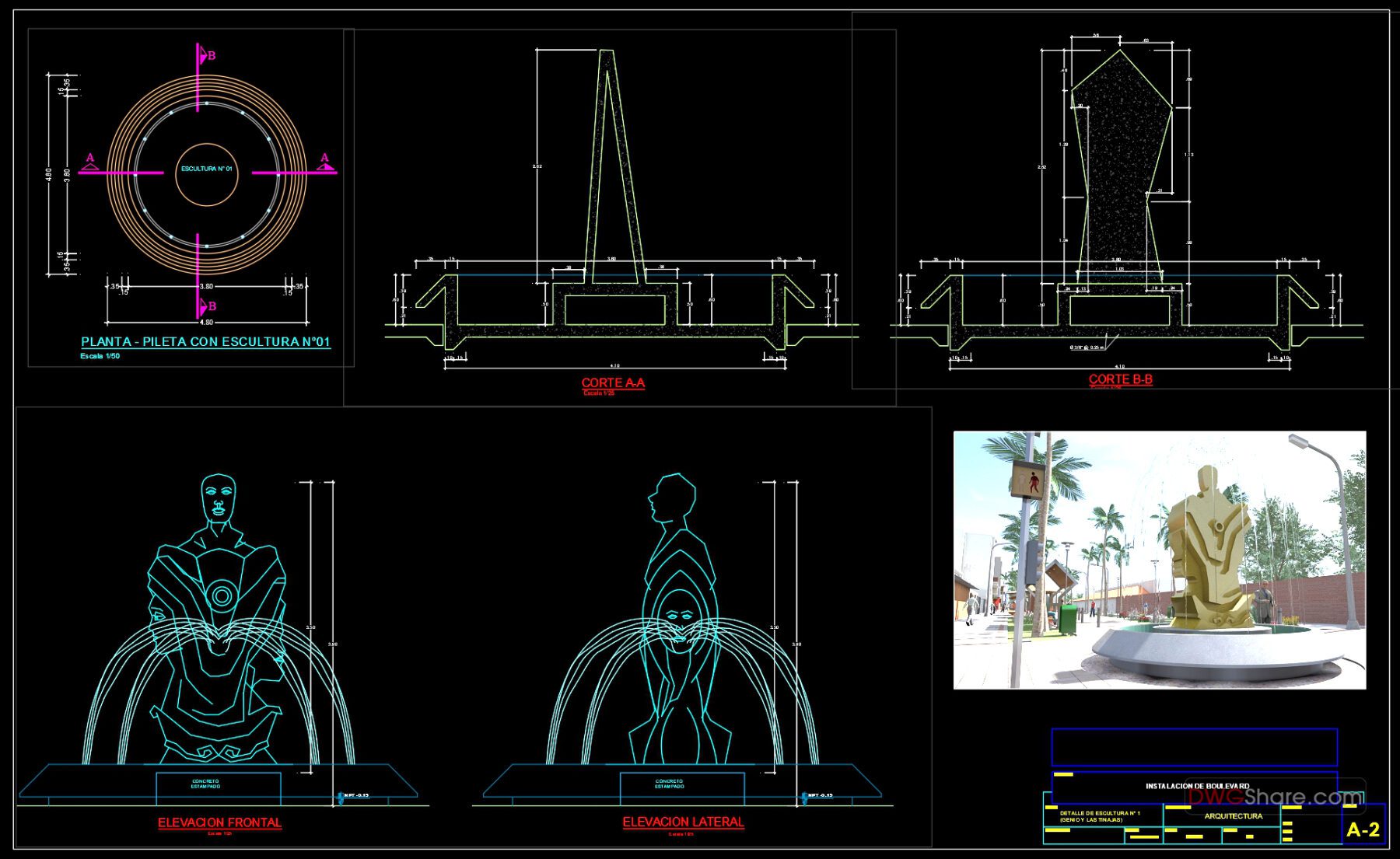 Sculpture Fountain free AutoCAD drawings