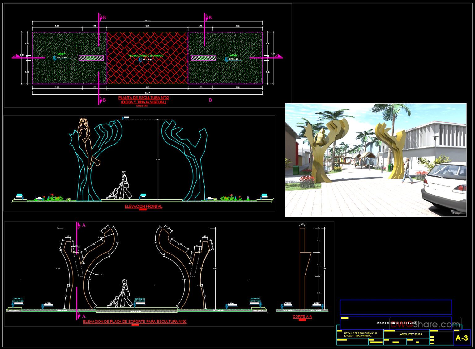 Sculpture Fountain free AutoCAD drawings