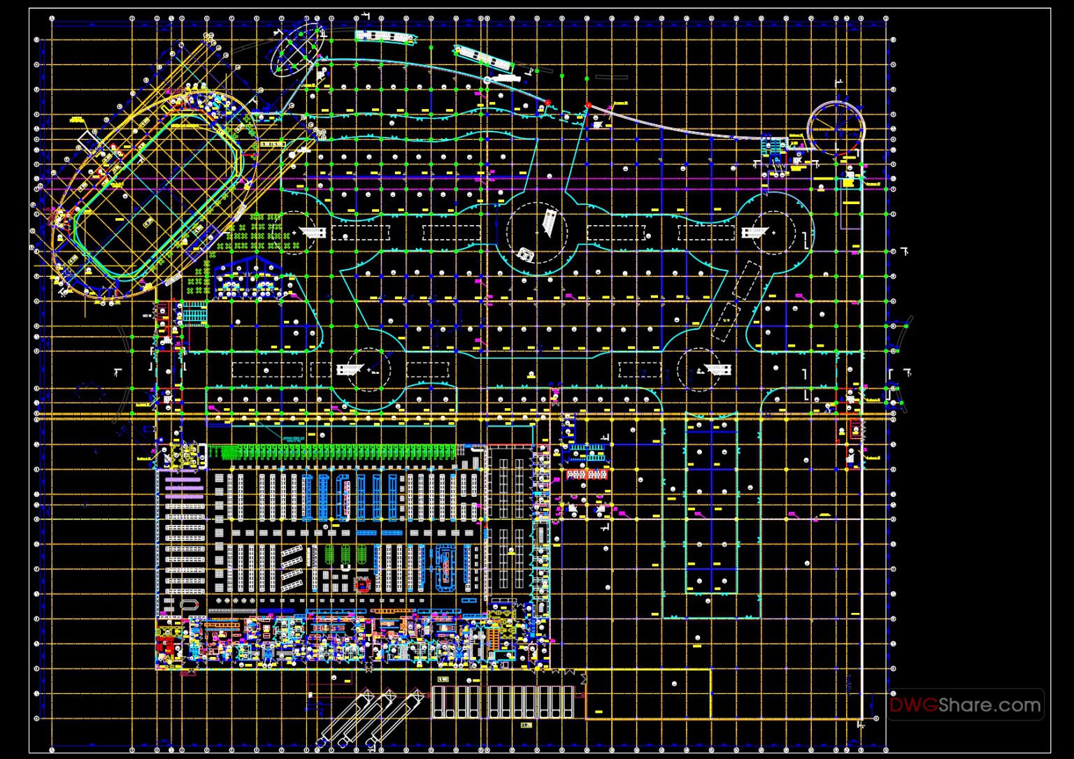 Shopping mall Level Ground, Sections free AutoCAD drawings