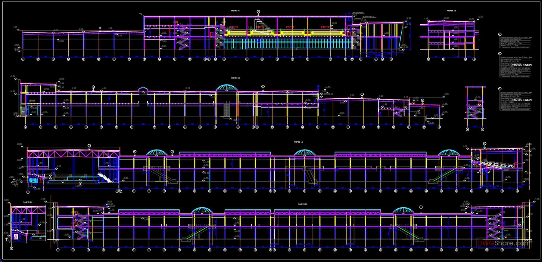 Shopping mall Level Ground, Sections free AutoCAD drawings