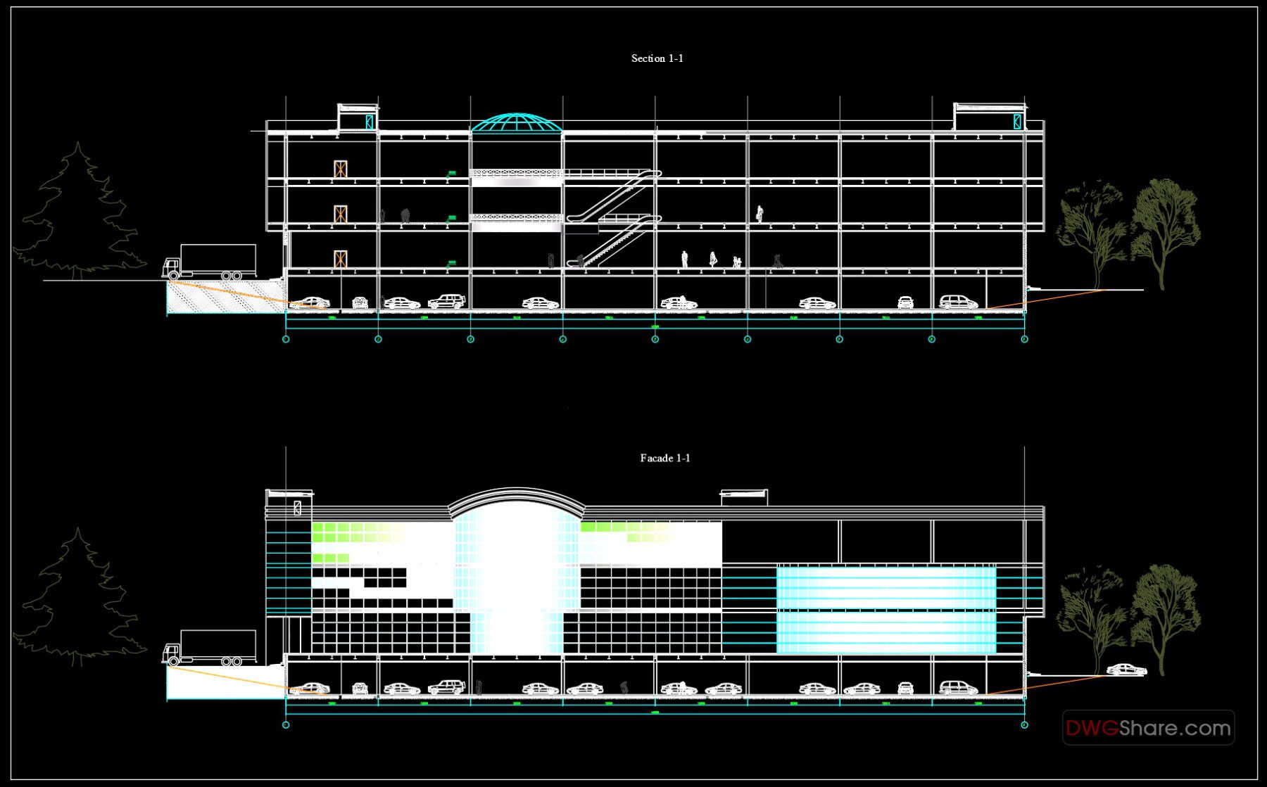Shopping mall elevation free AutoCAD drawings