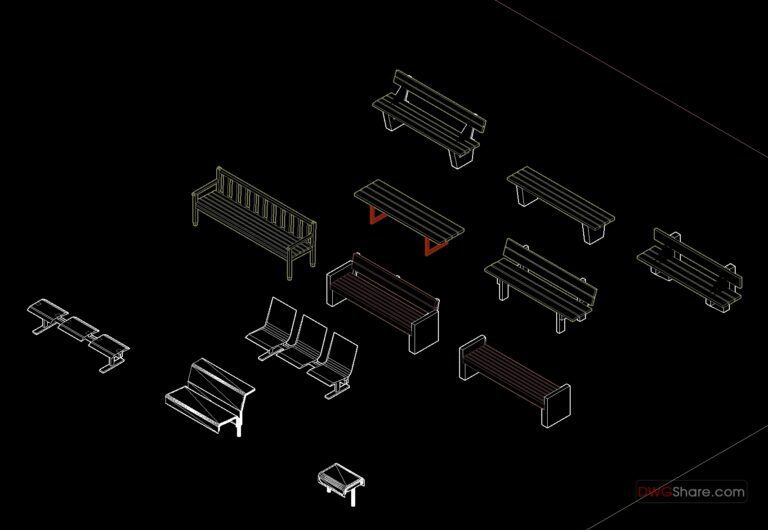 Street Benches in 3D Cad Blocks free download