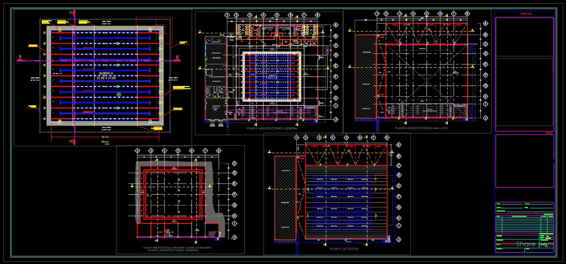 Swimming Pool 21x25 Details free Autocad drawings