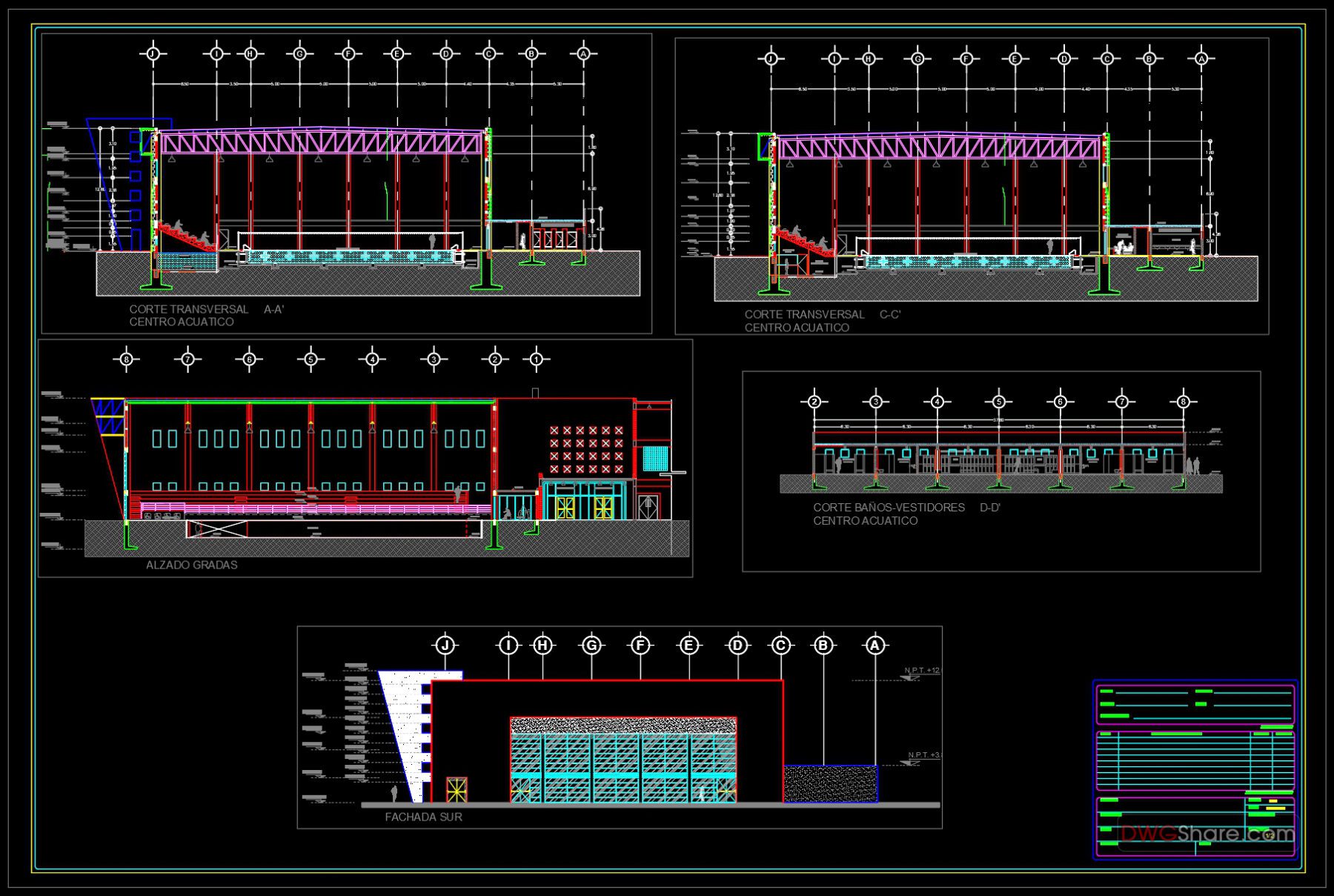 Swimming Pool 21x25 Details free Autocad drawings
