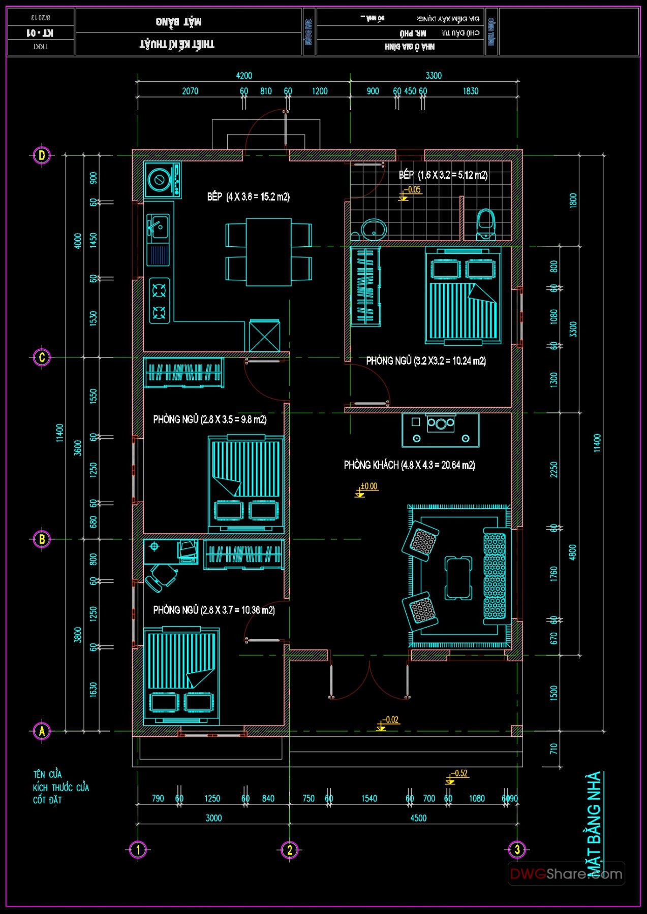 1 Level House 8x12m AutoCAD File Free Download