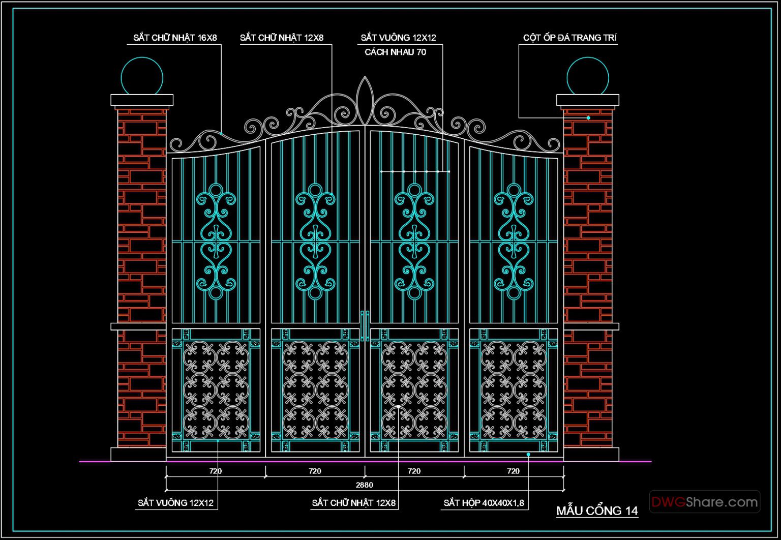 106.Gate design AutoCAD blocks free download