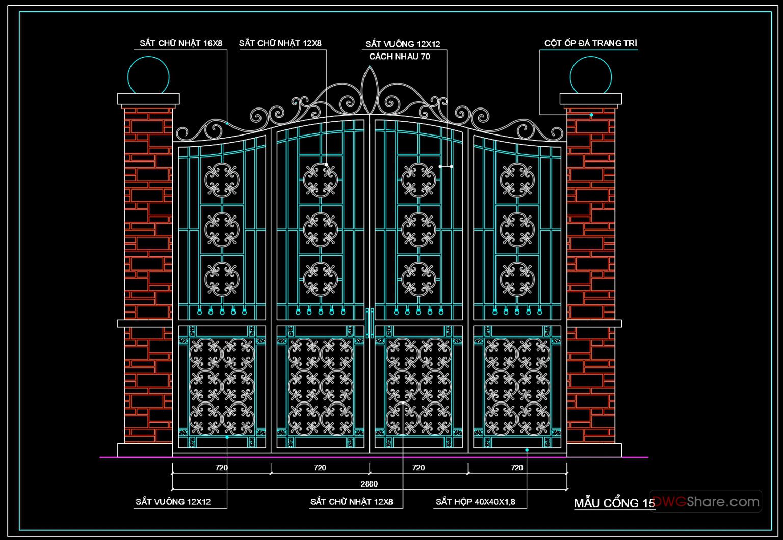 106.Gate design AutoCAD blocks free download