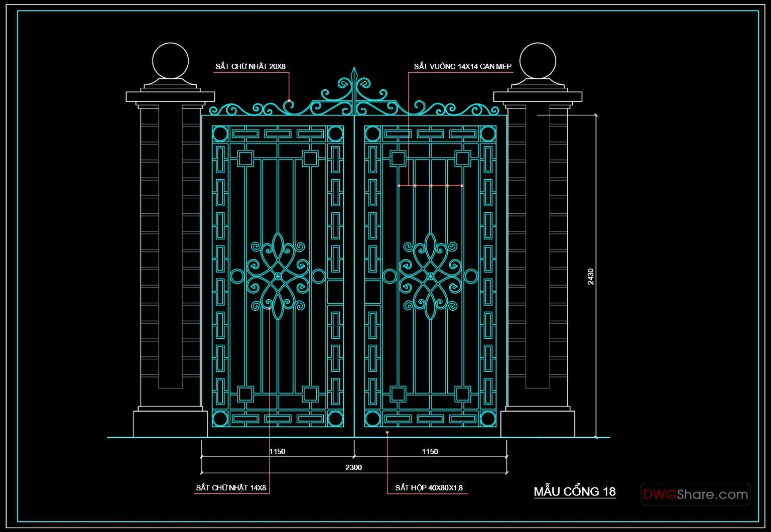 106.Gate design AutoCAD blocks free download
