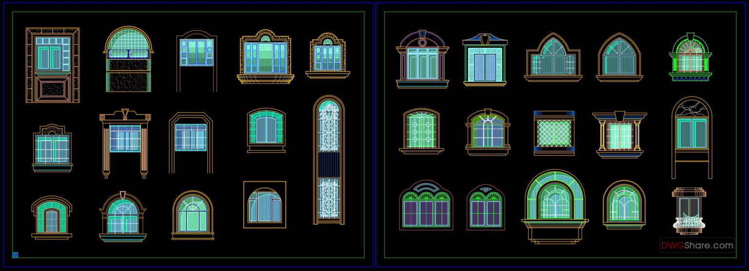 118.Arch Window CAD Blocks Elevation Design Free Download