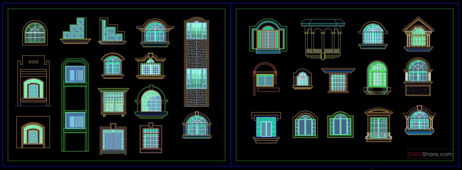 118.Arch Window CAD Blocks Elevation Design Free Download